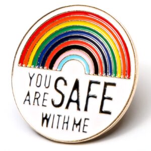 you are safe with me pin, pride pins, ally pin, enamel pins, lgbtq pins, nurse doctor medical students pins, rainbow brooch pins for backpacks clothing hat lanyard scarf, funny badge jewelry gift