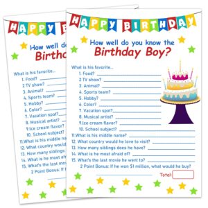 alodr 20 how well do you know the birthday boy game cards - boy birthday party activity notebook themed party decorations-teens kids birthday party game - boy birthday supplies, activity, decorations