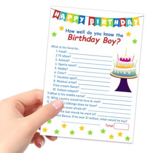 ALodr 20 How Well Do You Know The Birthday boy Game Cards - boy Birthday Party Activity Notebook Themed Party Decorations-Teens Kids Birthday Party Game - boy Birthday Supplies, Activity, Decorations