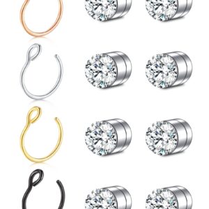 Longita Fake Nose Ring Fake Nose Piercing Magnetic Nose Ring Fake Nose Rings Hoop Clip on Nose Ring Faux Nose Rings for Women Fake Nose Stud Fake Lip Ring Magnetic Nose Stud