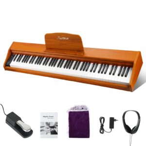 asmuse 88 key digital piano, full-size semi-weighted keys electric keyboard piano, portable piano keyboard with midi/usb for beginner adults practice (brown)