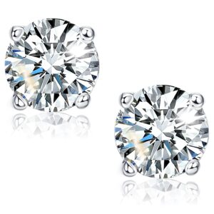 jewenova moissanite stud earrings, 0.6ct-3ct d color vvs1 clarity, brilliant round cut lab created diamond earrings, 18k white gold plated s925 sterling silver moissanite earrings