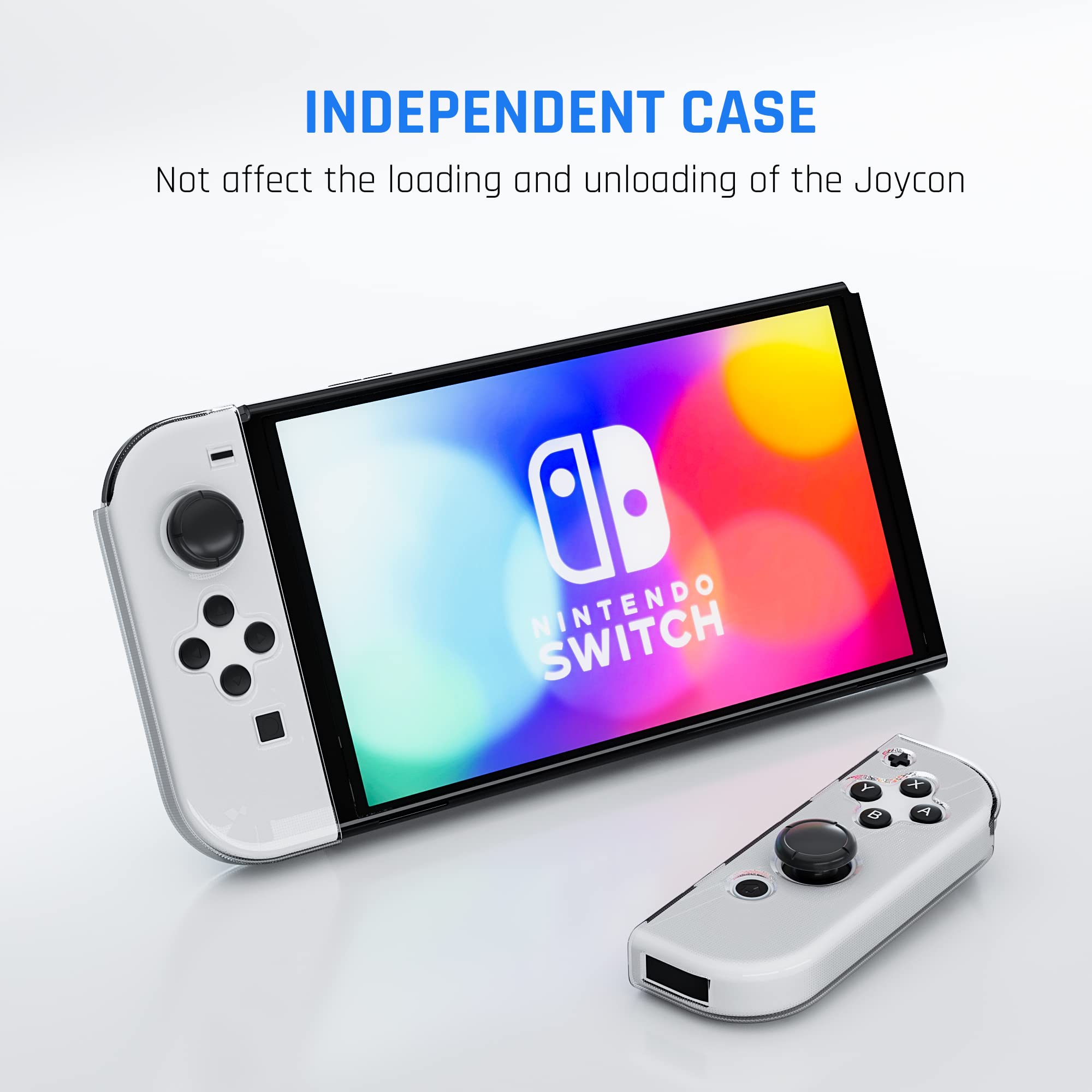 RHOTALL Soft TPU Clear Shell Compatible with Nintendo Switch/Switch OLED Joycon, Transparent Cover Case for Switch Standard Edition Joycon Controller with 6 Thumb Caps