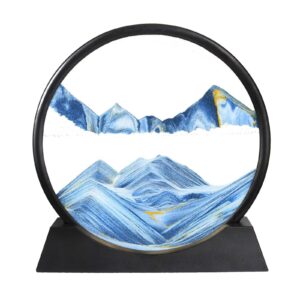 munscvus moving sand art picture in motion, round tempered glass 3d deep sea sandscapes with display flowing sand frame for relaxing desktop home office work décor for kids adults (blue, 12inch)