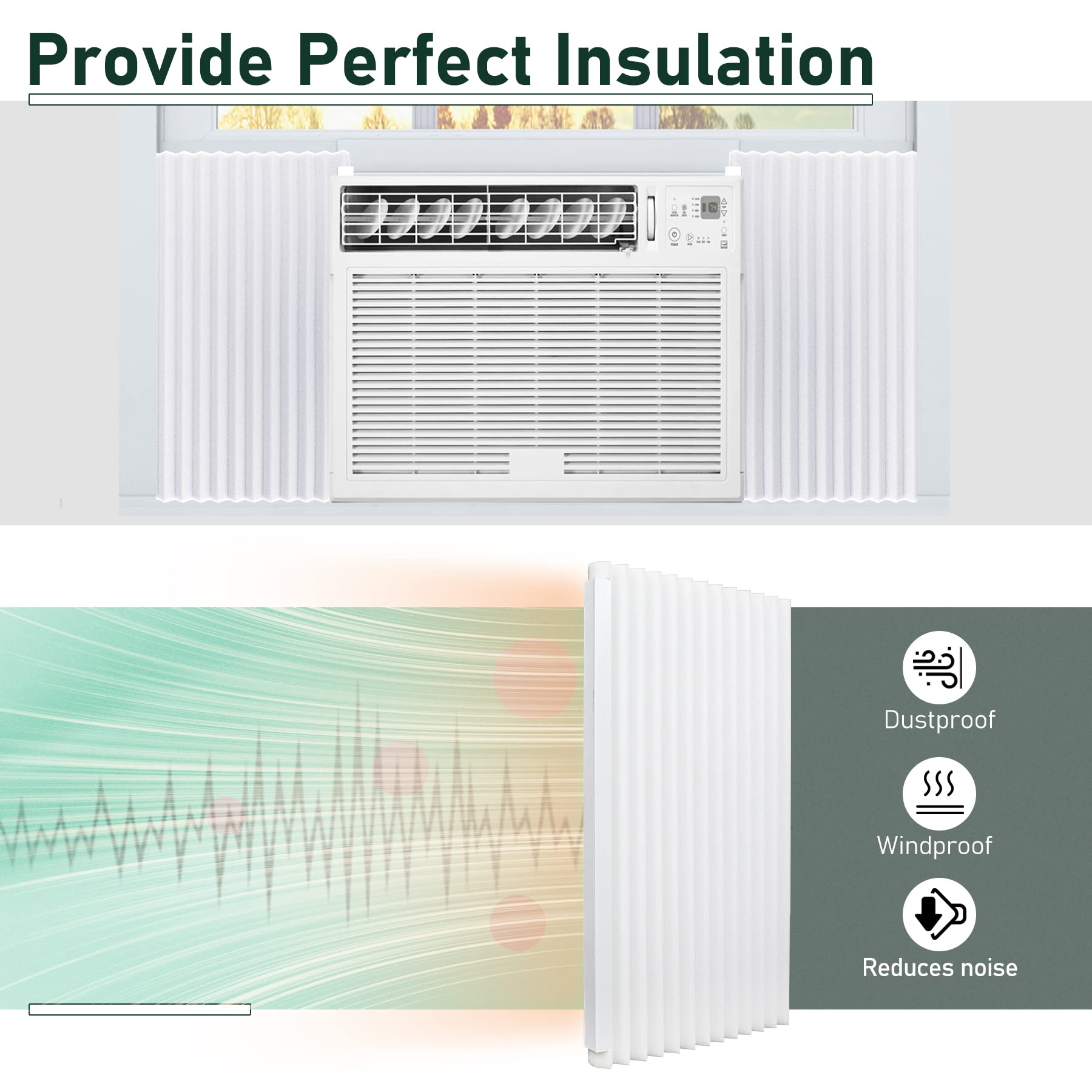 Flehomo Window Air Conditioner Insulation Foam Panels, AC Side Panels Kit, 17in H x 9in W x 7/8in T, Pack of 2, White