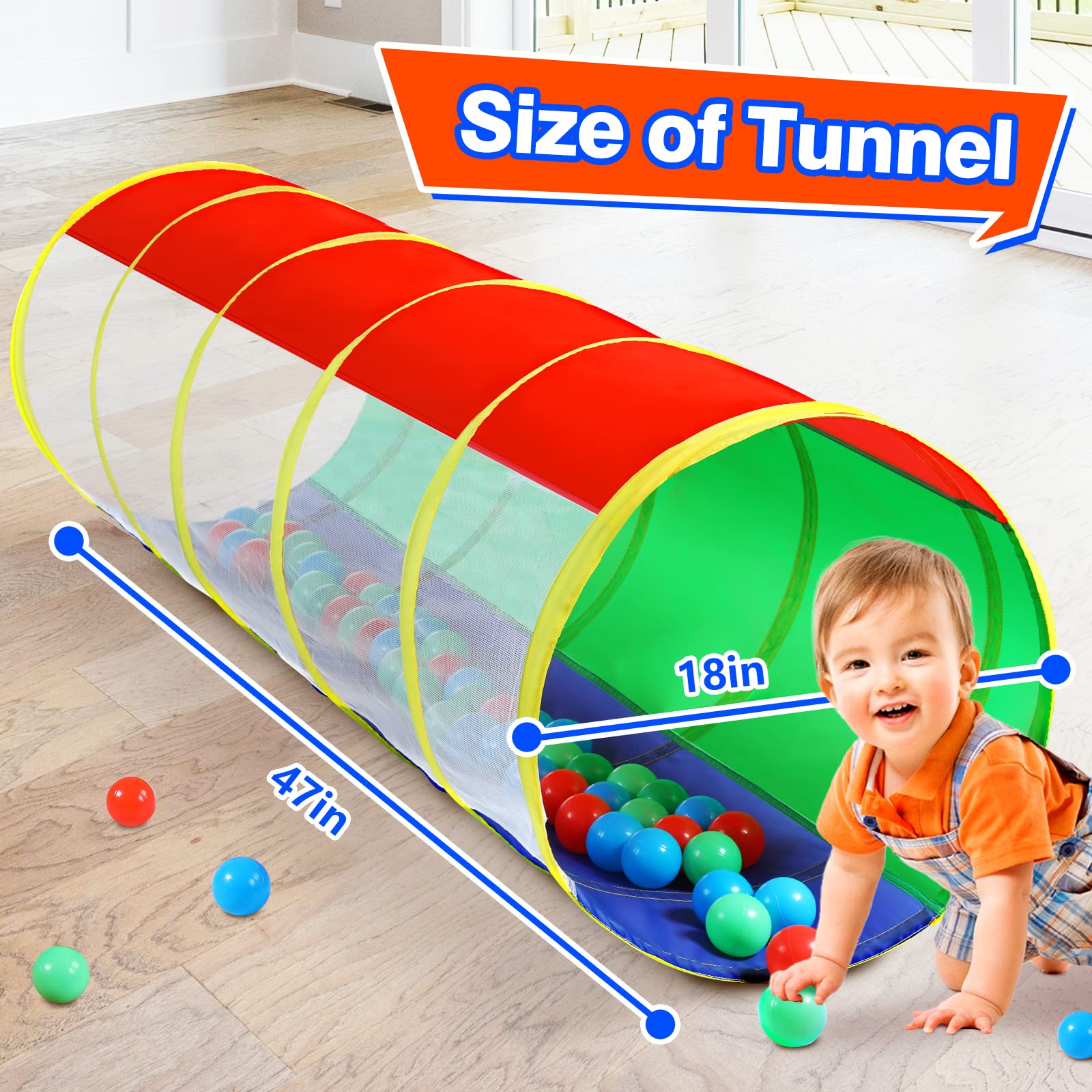 Hoohtoot Kids Crawl Through Play Tunnel, Pop Up Baby Play Tunnel for Toddlers, Game Toy Play Tent for Girl or Dog Cat Pet Tunnel