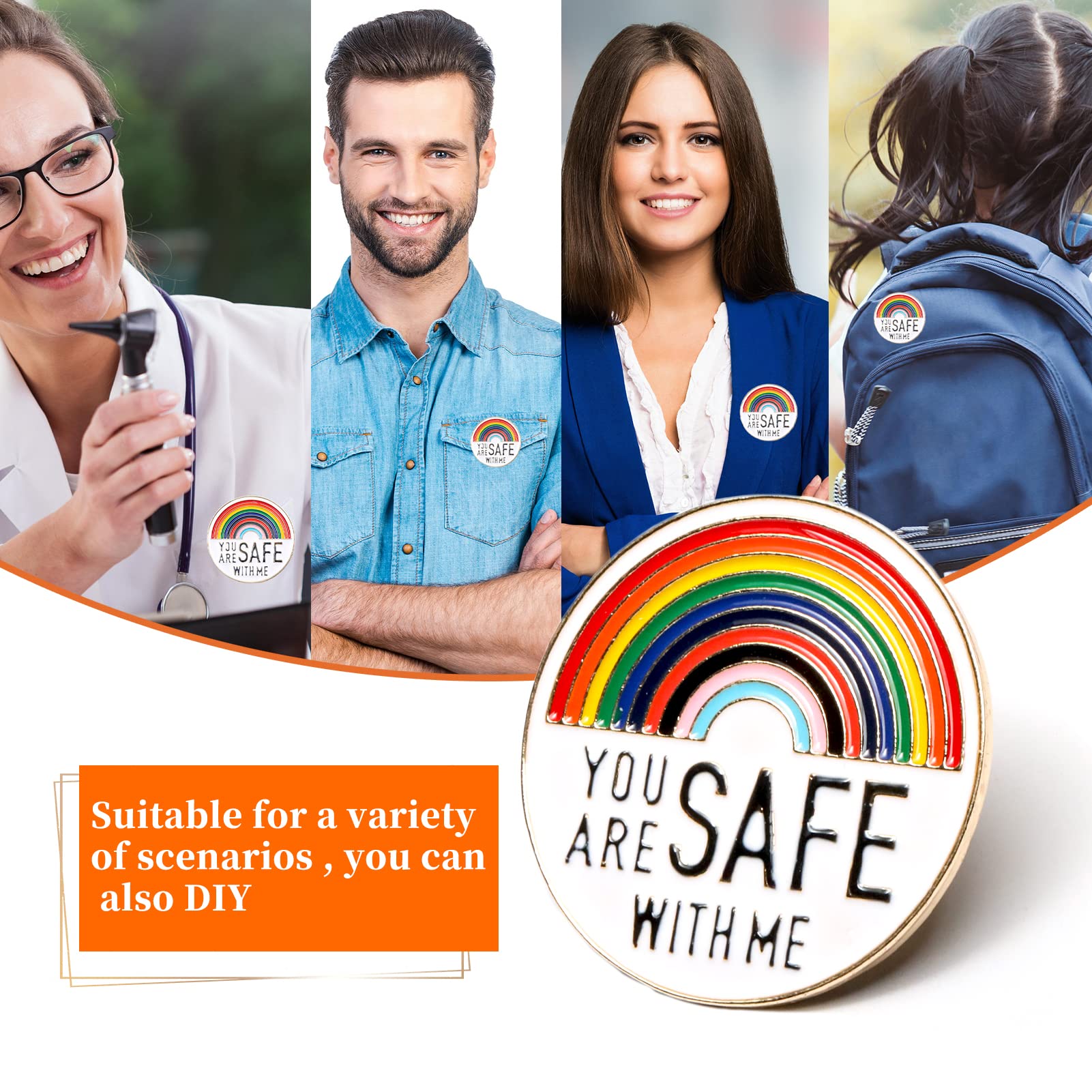 You are Safe with Me Pin, Pride Pins, Ally Pin, Enamel pins, lgbtq pins, Nurse Doctor Medical Students Pins, Rainbow Brooch Pins for Backpacks Clothing Hat Lanyard Scarf, Funny Badge Jewelry Gift