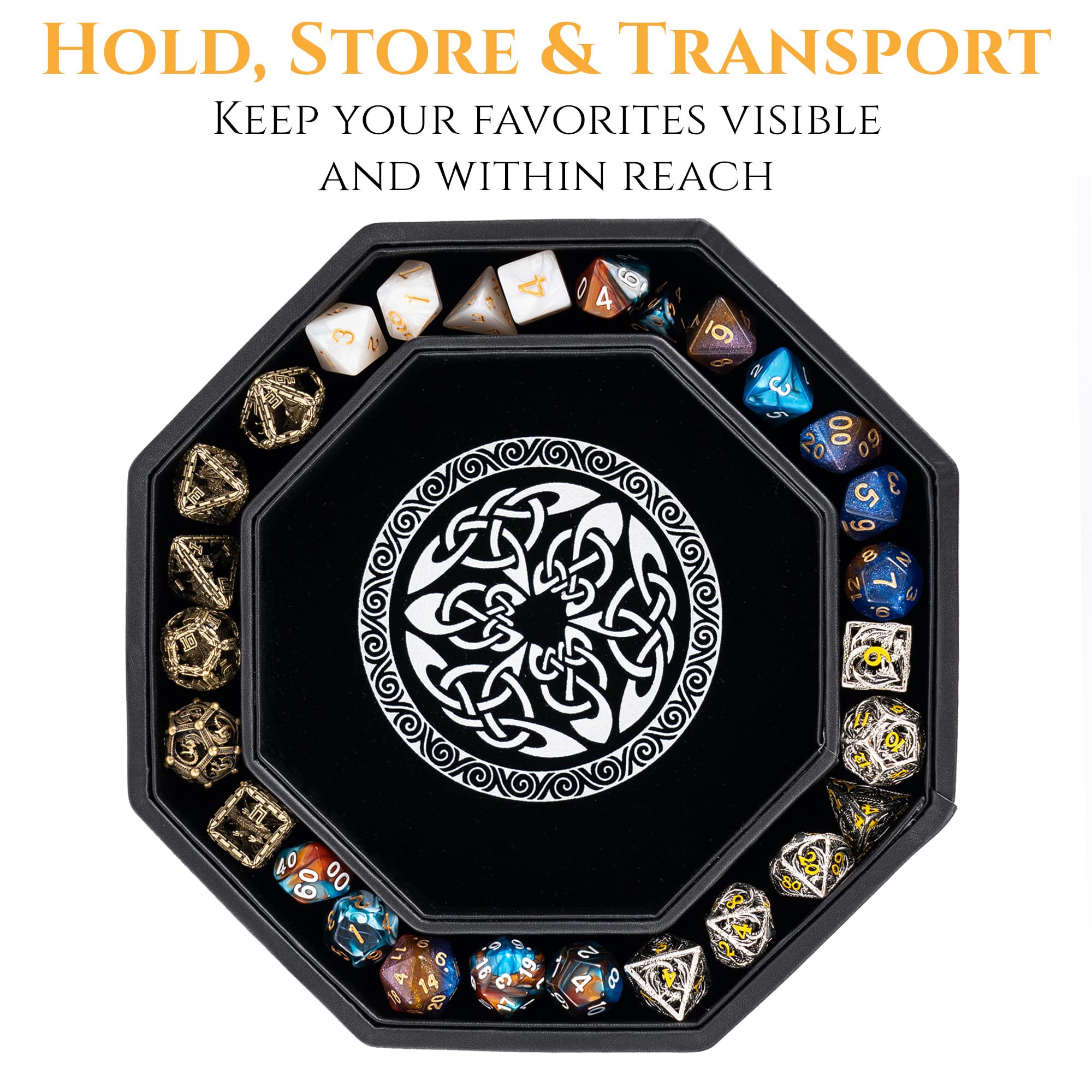 Soar Forge Dice Tray for DND and RPG - Beautiful Valknut and Dragon 8 Inch Rolling Dice Tray Compatible with Dungeons and Dragons and Tabletop RPGs - Box Storage to Protect Dice