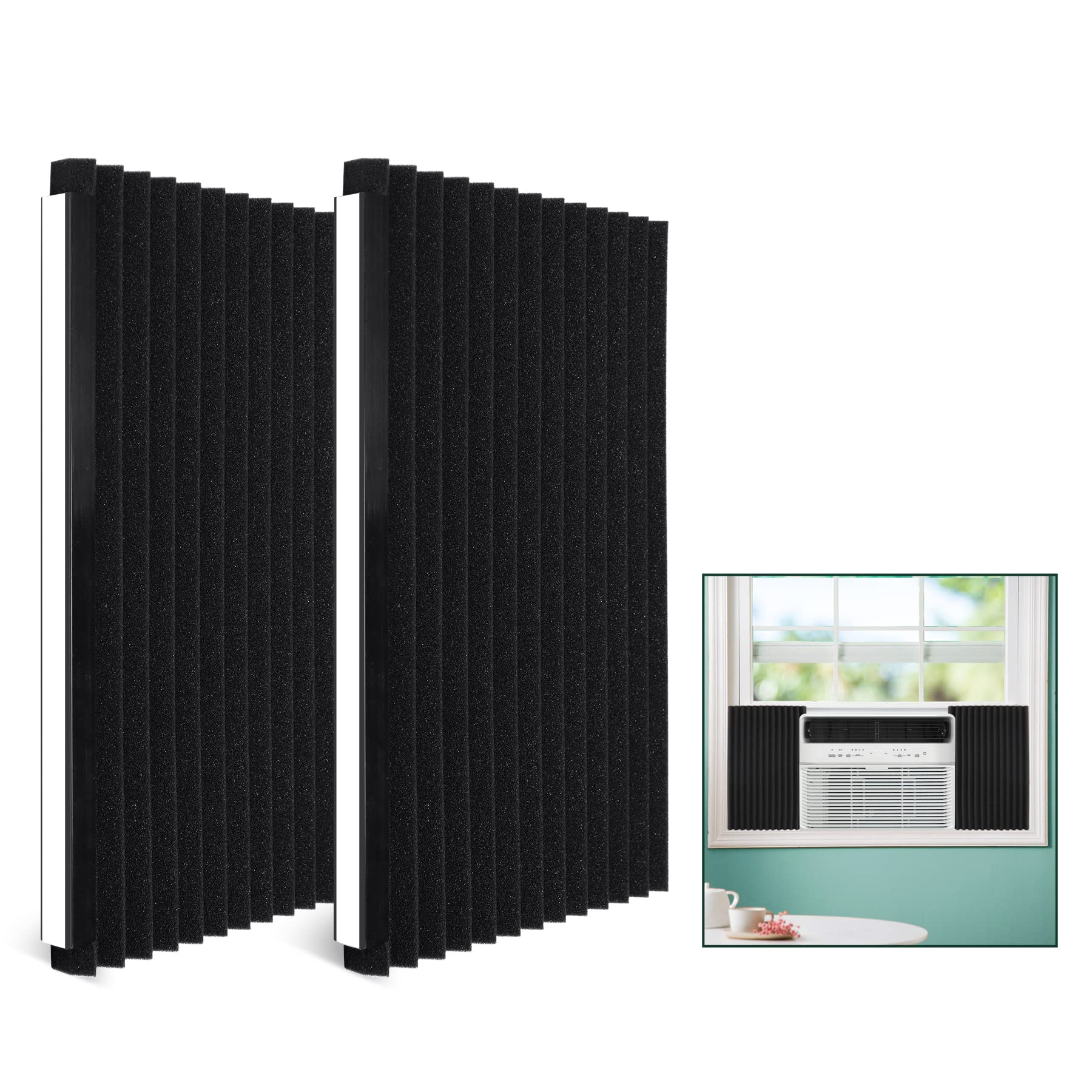 Flehomo Window Air Conditioner Insulation Foam Panels, AC Side Panels Kit, 17in H x 9in W x 7/8in T, Pack of 2, Black