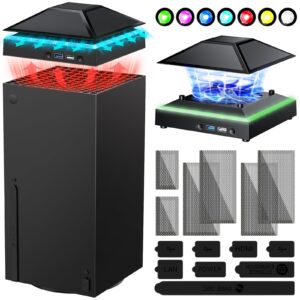 upgrade rgb cooling fan for xbox series x with dust cover filter, colorful led light cooler system accessories with low noise 3 levels adjustable speed fan, extra 2 usb port for xbox series x console