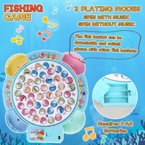 Magnetic Fishing Game Toys, Rotating Board Game with Music Including 45 Fishes and 8 Fishing Poles, Party Game Toys for Kids Age 3 4 5 6 7 and Up