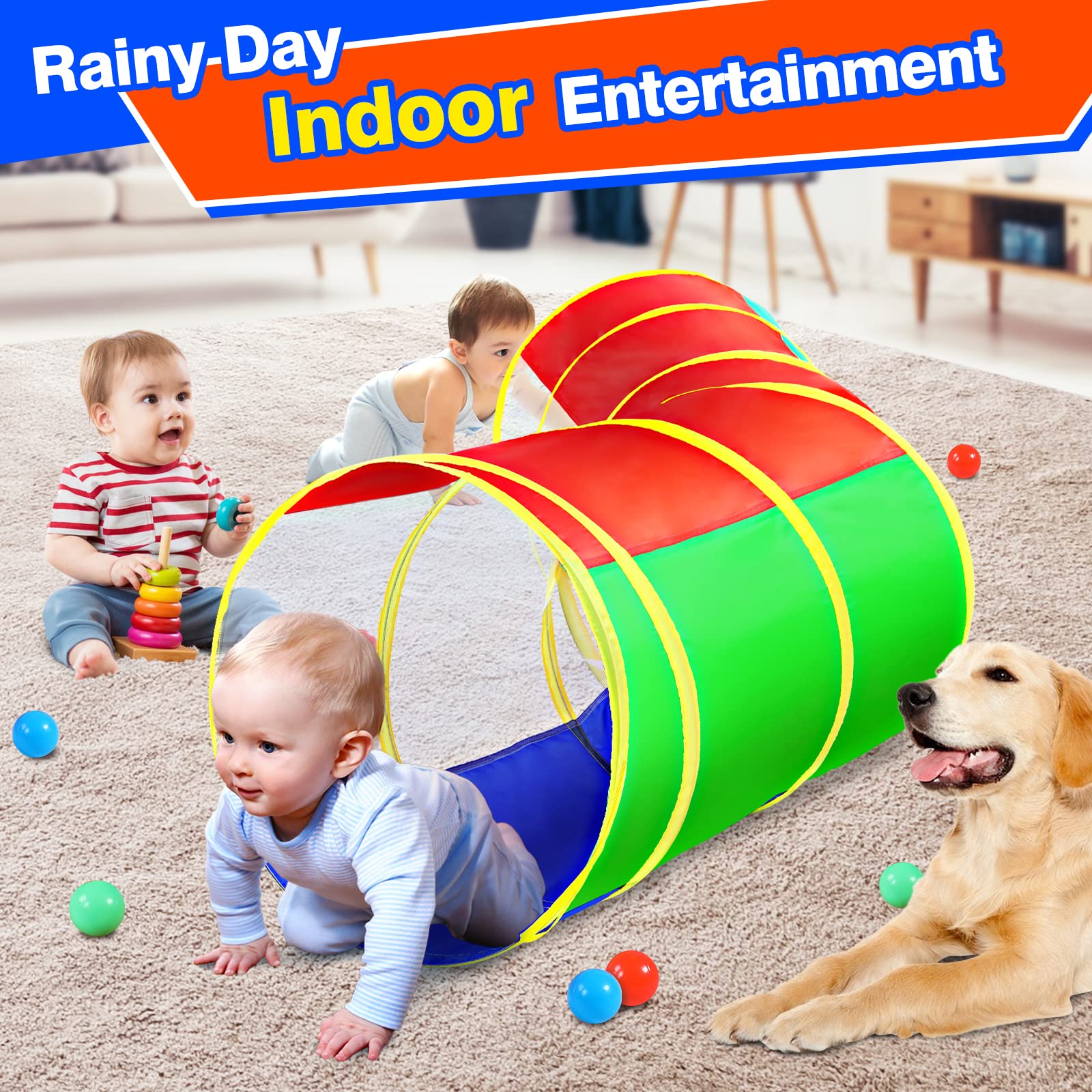 Hoohtoot Kids Crawl Through Play Tunnel, Pop Up Baby Play Tunnel for Toddlers, Game Toy Play Tent for Girl or Dog Cat Pet Tunnel