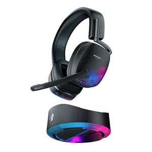 roccat syn max air pc wireless 3d audio rgb gaming headset, simultaneous wireless & bluetooth connections, 16-hour battery & charging dock, immersive 3d audio & aimo rgb lighting