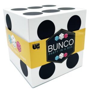 university games | bunco party in a box game, for ladies night with the girls, complete with fuzzy die! for 2 to 12 players ages 8 and up, white