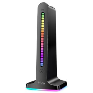 fifine gaming headset stand-rgb headphones stand holder pc computer desktop accessories with 2 usb ports for gamer, with solid base, sound light sync, light control keys-ampligame s3