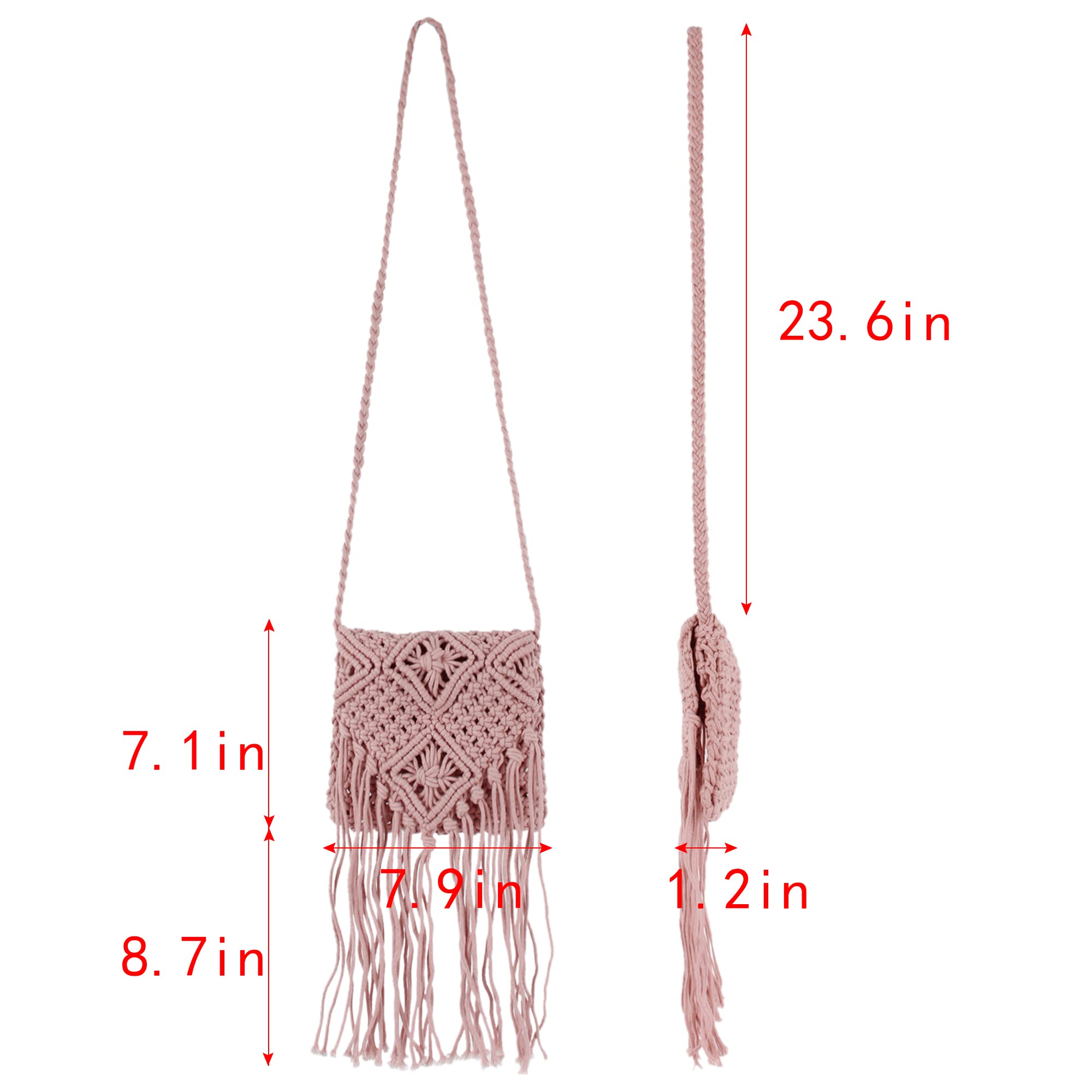 Meyaus Women Mini Fringed Cotton Crochet Cross-body Bag Bohemian Shoulder Bag Purse