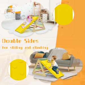 HONEY JOY 4 in 1 Triangle Climber with Ramp, Indoor Toddler Climbing Triangle Set with Ladder & Slide, 3-Piece Wooden Kids Climbing Toys for Playground, Gym & Daycare, Gift for Boys Girls