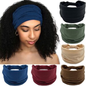 Olbye Wide Headbands Women Knotted Turban Headband Elastic Non Slip Hairbands Yoga Workout Head Wraps Running Sweatbands Boho Head Bands Fashion Hair Accessories for Women Pack of 6（Solid Color B）