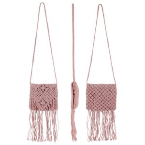 Meyaus Women Mini Fringed Cotton Crochet Cross-body Bag Bohemian Shoulder Bag Purse