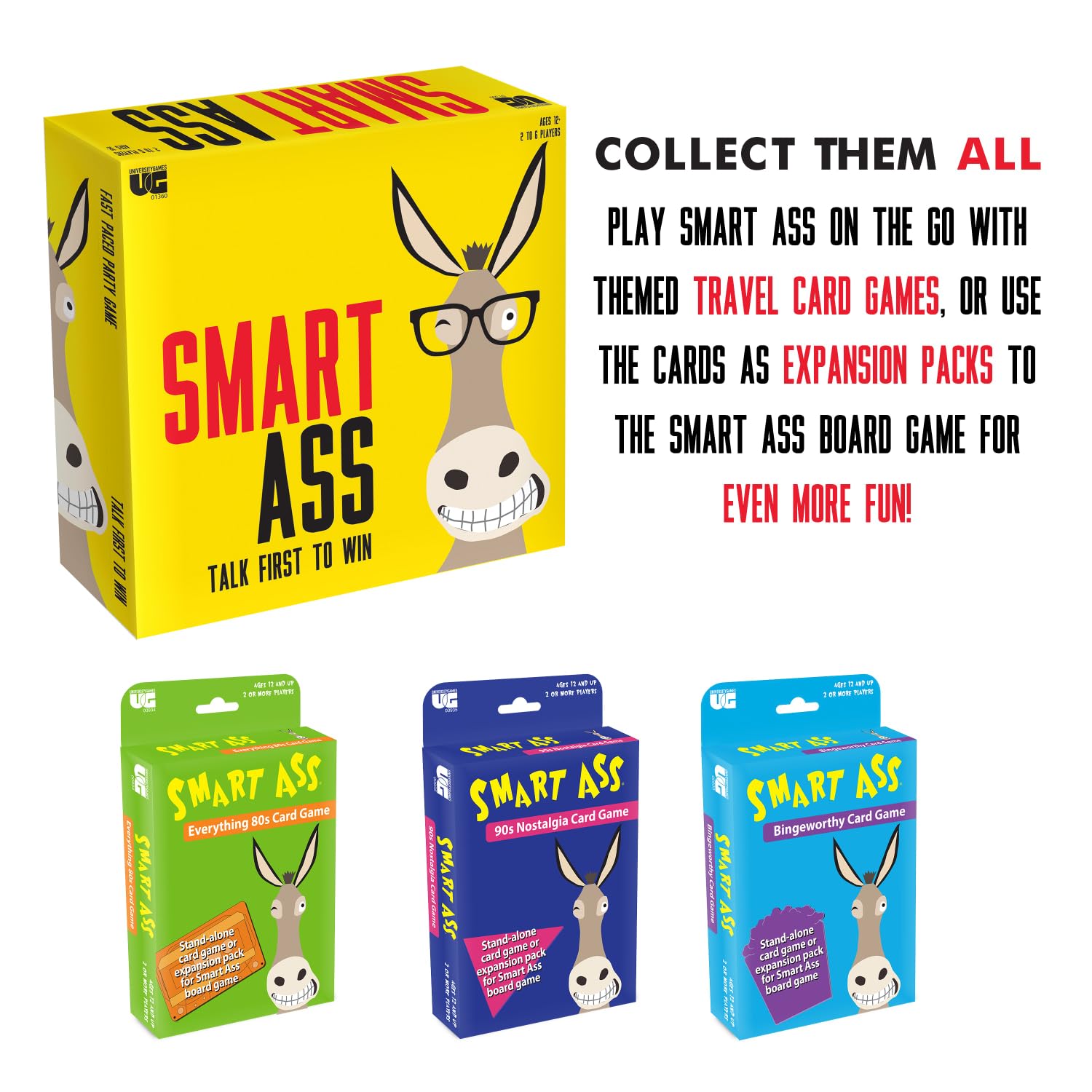 University Games | Smart Ass '90s Tuck Box Card Game, Perfect for Game Night on The Go for 2 or More Players Ages 12 and Up