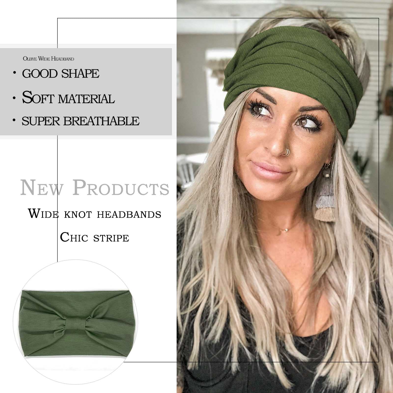 Olbye Wide Headbands Women Knotted Turban Headband Elastic Non Slip Hairbands Yoga Workout Head Wraps Running Sweatbands Boho Head Bands Fashion Hair Accessories for Women Pack of 6（Solid Color B）