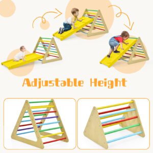 HONEY JOY 4 in 1 Triangle Climber with Ramp, Indoor Toddler Climbing Triangle Set with Ladder & Slide, 3-Piece Wooden Kids Climbing Toys for Playground, Gym & Daycare, Gift for Boys Girls