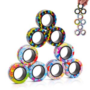 9Pcs Magnetic Rings Fidget Toys Adult Set, Idea ADHD Fidget Stress Toy Pack,Fidget Spinner Rings for Anxiety Relief Therapy Toys for Boy and Girl Ages 8-13,Teens Gift Easter Basket Stuffers