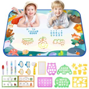 bemece water doodle mat, aqua painting drawing mat, mess free learning toy mat early education gifts for kids childrentoddlers aged 3 4 5 6 7 years old