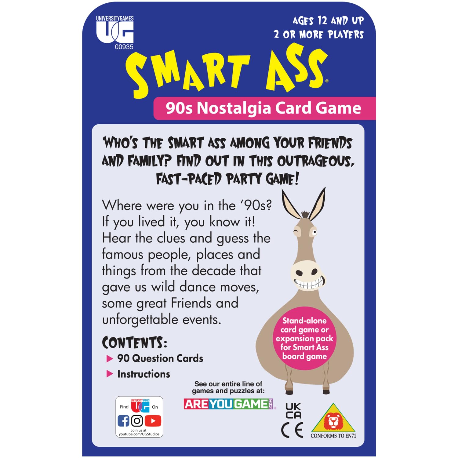 University Games | Smart Ass '90s Tuck Box Card Game, Perfect for Game Night on The Go for 2 or More Players Ages 12 and Up