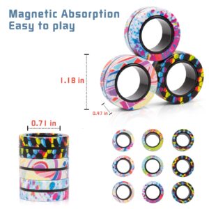 9Pcs Magnetic Rings Fidget Toys Adult Set, Idea ADHD Fidget Stress Toy Pack,Fidget Spinner Rings for Anxiety Relief Therapy Toys for Boy and Girl Ages 8-13,Teens Gift Easter Basket Stuffers