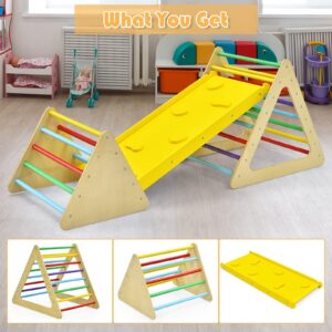 HONEY JOY 4 in 1 Triangle Climber with Ramp, Indoor Toddler Climbing Triangle Set with Ladder & Slide, 3-Piece Wooden Kids Climbing Toys for Playground, Gym & Daycare, Gift for Boys Girls