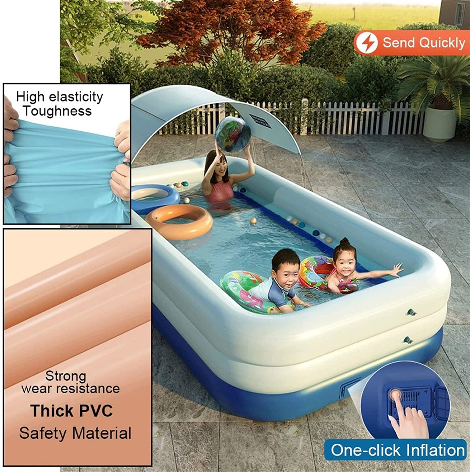 Inflatable Slide Pool Water Pool Slide Activity Center for Outdoor Swimming Pool Suitable for Over 3 Years Old,Blue-3M