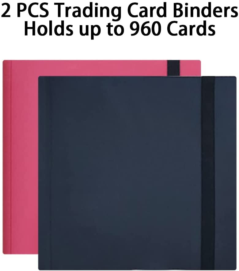 Trading Cards Album Binder, JARAGAR 12 Pockets PU Leather Card Binder Holder 20 Sheets Band Closure Card Storage Case Holds up to 480 Cards Fit for TCG Baseball Football Cards