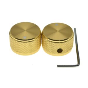 kaish 2-pack 63/64"(25mm) diam. aluminium potentiometer knobs 1/4" universal metal pot knobs with indicator and set screw for guitar/bass/amp amplifier/power amplifier/preamps/audio equipments gold