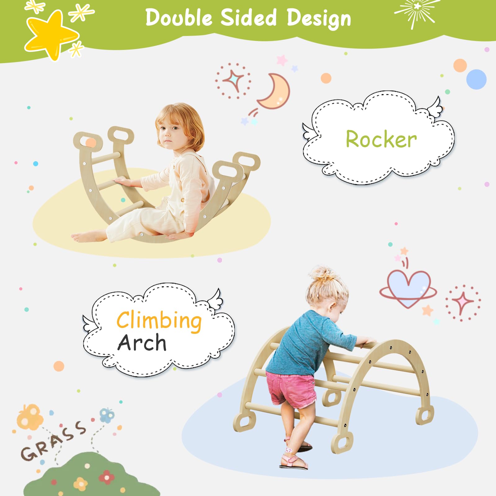 BanaSuper 3 in 1 Climbing Triangle Ladder with Ramp & Arch Foldable Wooden Climbing Triangle Set Montessori Climbing Toys for Baby Ourdoor Indoor Playground Play Gym Gift for Boys Girls