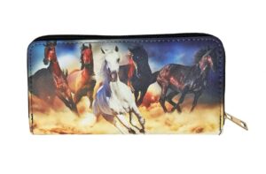 5 horses running printed zipper wallet