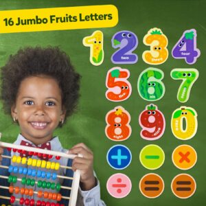 JCREN Jumbo Magnetic Numbers Fridge Magnets Colorful Fruit Shape Number Math Learning Toy Set Preschool Math Counting Refrigerator Magnet Toys for 3 4 5 Year Old Toddler Kids Boy Girl Gift