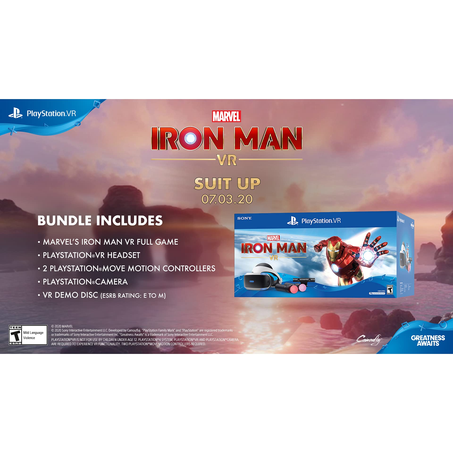 Sony PlayStation VR - Marvel's Iron Man Gmaing Bundle: PlayStation VR Headset, Camera, 2 Move Motion Controllers, Marvel's Iron Man VR Digital Code Compatible with PS4 PS5