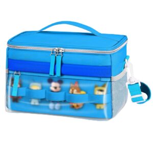 kenobee travel bag for toniebox and yoto player, large capacity audio player carry case, with transparent bag for tonies figures, mesh pocket for player cards and creative tonies characters, blue