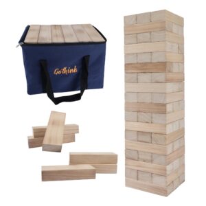 gothink giant tumble tower game, large tumbling tower stack to over 4 ft 54pcs wooden jumbo blocks for outside yard games with carry case timber stacking game night toy gift for kids adults family