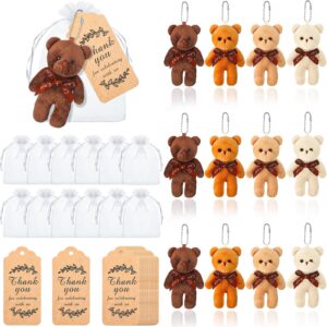 20 sets mini bear stuffed plush bear baby shower decorations, tiny bears baby shower doll favors thank you tag white organza bag for guest baby shower souvenirs birthday party (cool color)