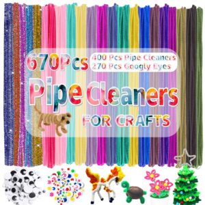 bleds 670 pcs craft pipe cleaners, 400 pipe cleaners + 270 black & colorful googly eyes, soft chenille stems pipe cleaners supplies for crafts diy decoration creative motor skills