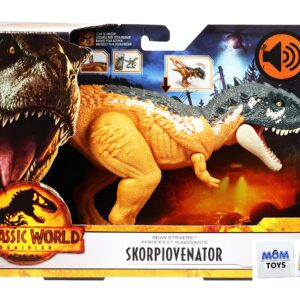 Jurassic World Skorpiovenator Dinosaur Action Figure Dino Kids Roar Strike Feature with Attack Roar Gift Bundle with 2 My Outlet Mall Stickers