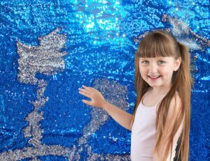 sensory wall sequin flip fabric for kids,3yard large sequins sensory graffiti fabric for toddlers,tactile reversible fabric sensory materials for calming corner(3 yd, sapphire blue + silver)