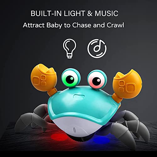 HUT Crawling Crab Baby Toy with Light Up for Kids Toddlers, Musical Toy with Automatically Avoid Obstacles, Sensory Walking Crab Toy for Kids, Tummy Time Crab Pet Toy Gift (Green)…