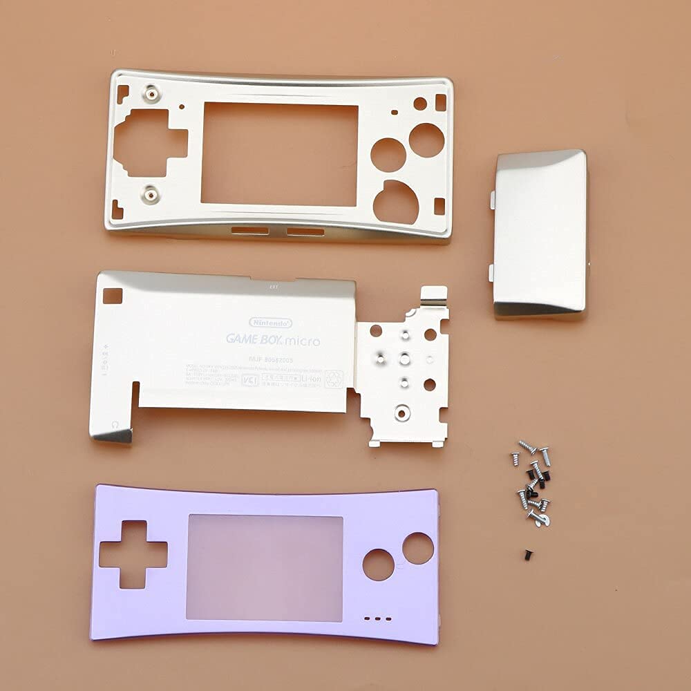 Metal Aluminum Housing Shell Case Faceplate Cover for Gameboy Micro GBM Replacement (Gold Case Purple Len)