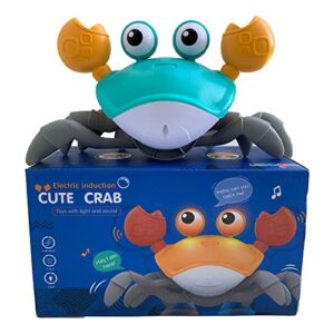 hut crawling crab baby toy with light up for kids toddlers, musical toy with automatically avoid obstacles, sensory walking crab toy for kids, tummy time crab pet toy gift (green)…