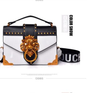 ZJRLY Fashion metal lion head mini square bag shoulder bag Messenger bag clutch bag female designer wallet handbag, White