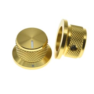 KAISH 4pcs Aluminium Potentiometer Knobs 1/4" Universal Top Hat Knobs Bell Control Knob with Set Screw for Guitar/Bass/AMPS/Preamps Gold with Indicator