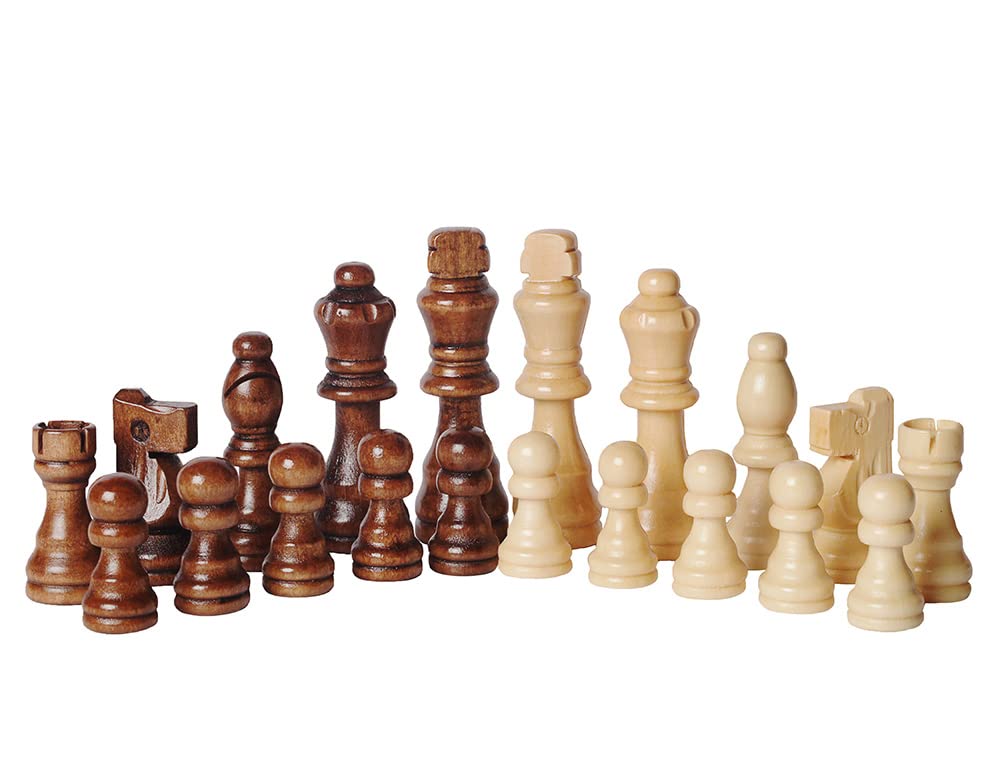 Fun+1 Toys! 32 Count Wooden Chess Pieces Only with Storage Bags - Staunton Style Wood Chess Pieces for Chess Tournament. Compatible with Any Chess Set, Contains King, Queen and Other Chessmens